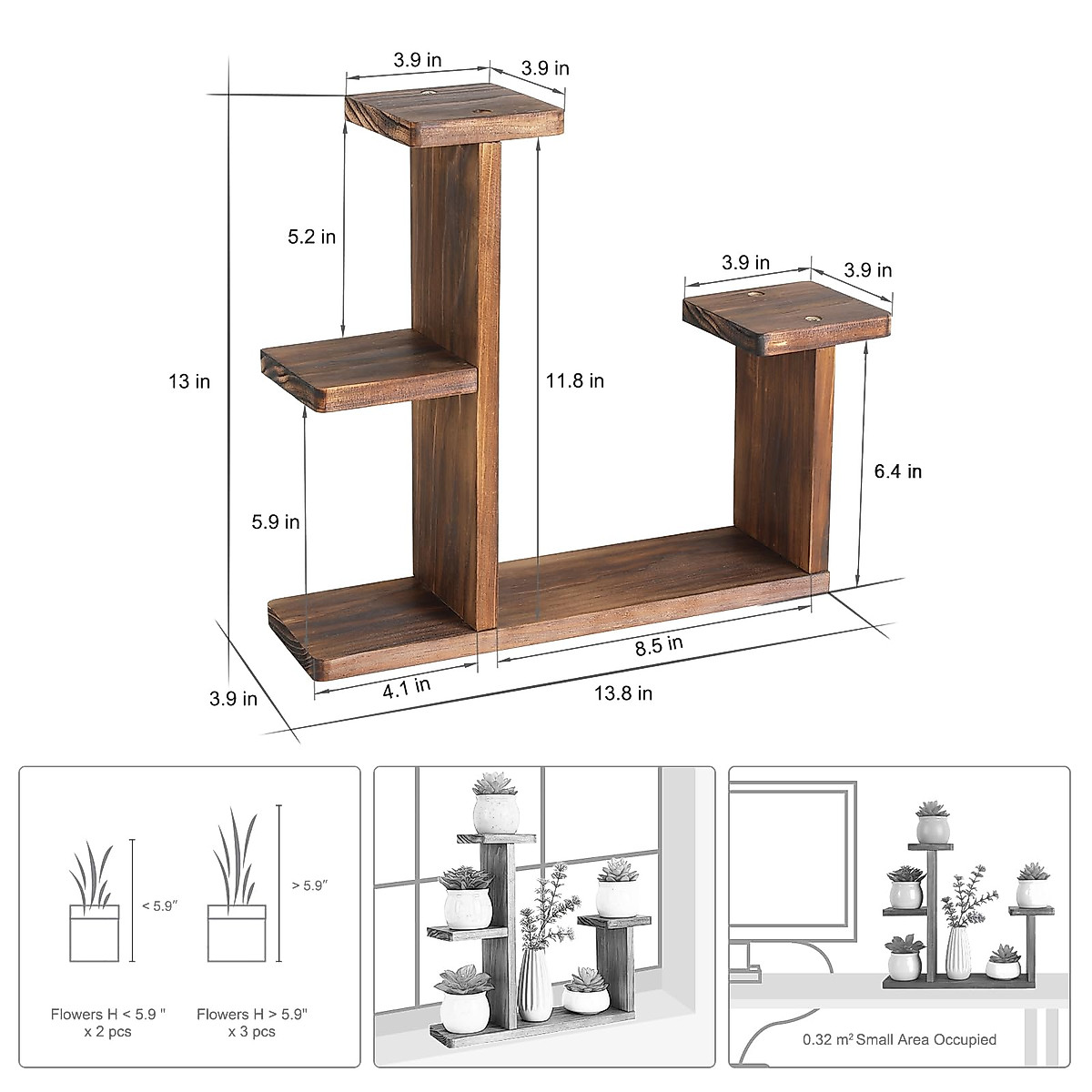 COOGOU Wood Desktop Plant Stand Indoor Small Windowsill Flower Shelf Tabletop Plant Shelf Holder Display Rack for Succulent Herb in Living Room Office