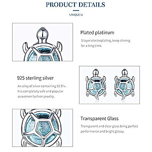 Cute Turtle Small Stud Earrings Sterling Silver S925 Blue Crystal Cubic Zirconia Sea Turtle Tiny Cartilage Statement Earring Studs Post Piercing Fashion Jewelry Gifts for Women Sensitive Ears