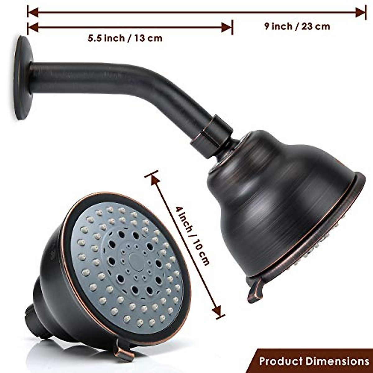 Voolan High Pressure Shower Head with Shower Arm - 5 Function Rain Shower Head - Comfortable Shower Experience Even at Low Water Flow - Oil-Rubbed Bronze