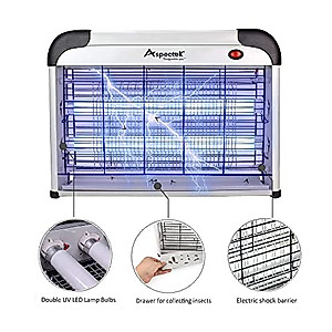 ASPECTEK Powerful 20W Electronic Indoor Insect Killer, Bug Zapper, Fly Zapper, Mosquito Killer-Indoor Use Including Free 2 PACK Replacement Bulbs