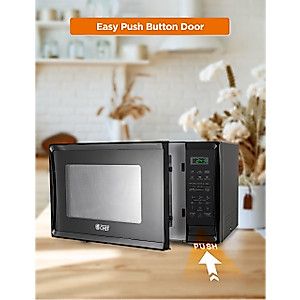 COMMERCIAL CHEF 1.1 Cu Ft Microwave with 10 Power Levels, Microwave 1000W with Push Button Door Lock, Countertop Microwave with Microwave Turntable and Digital Controls, Black
