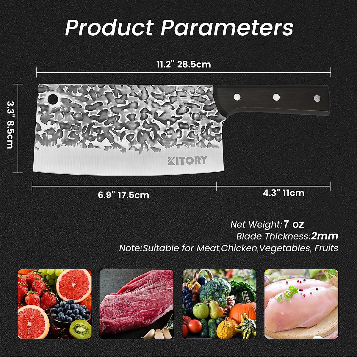 Kitory Cleaver Knife, 7" Light Weight Chinese Chefs Knife, Hand Forged Blade with Guard, Full Tang High Carbon Stainless Steel kitchen Knife, 2024 Gifts For Women and Men