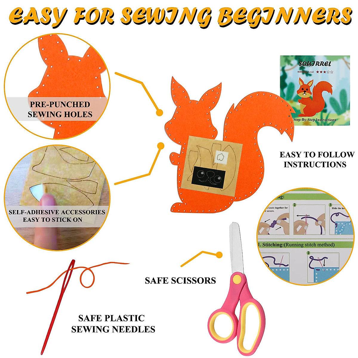 Flying Childhood Woodland Sewing Kit for Kids Felt Crafts Christmas Gift for Girls Boys Ages 6-8 DIY Kits Stuffed Animals Art Supplies 12 Pack