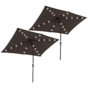 Yescom 10x6.5 ft Rectangle Outdoor Patio Aluminium Umbrella Solar Powered Led Light Crank Tilt Chocolate(Pack of 2)