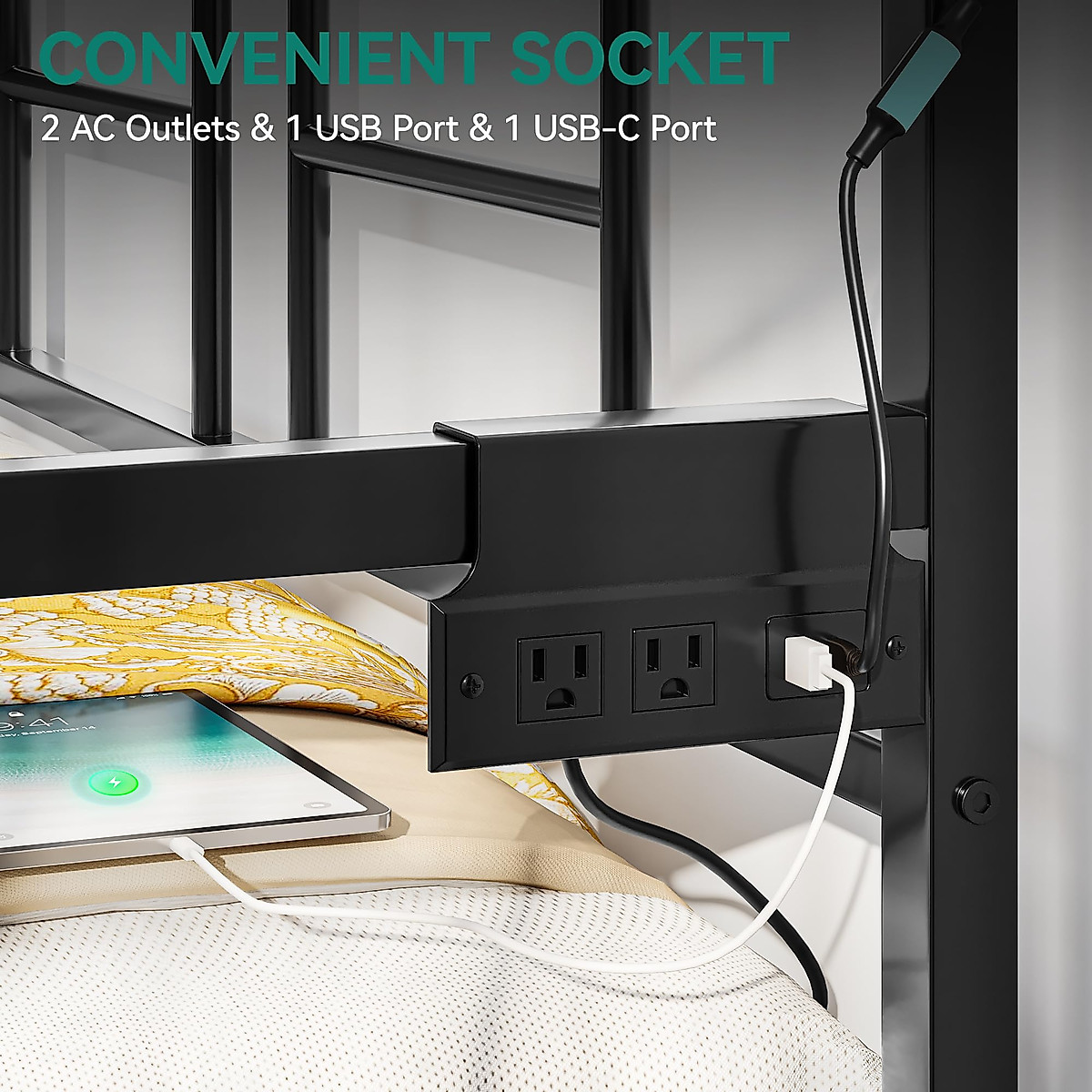 YITAHOME Twin Daybed with RGB LED Lights & Charging Station, Height Adjustable Day Bed Frame with Trundle, Versatile Metal Sofa Bed Frame for Bedroom, Living Room, Guest Room, Black