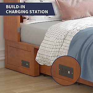 ijuicy Murphy Bed, Queen Size Cabinet Bed with Foldable Memory Foam Mattress & USB Charging Station & 2 Large Drawers for Guests Room/Bedroom-Reddish Brown