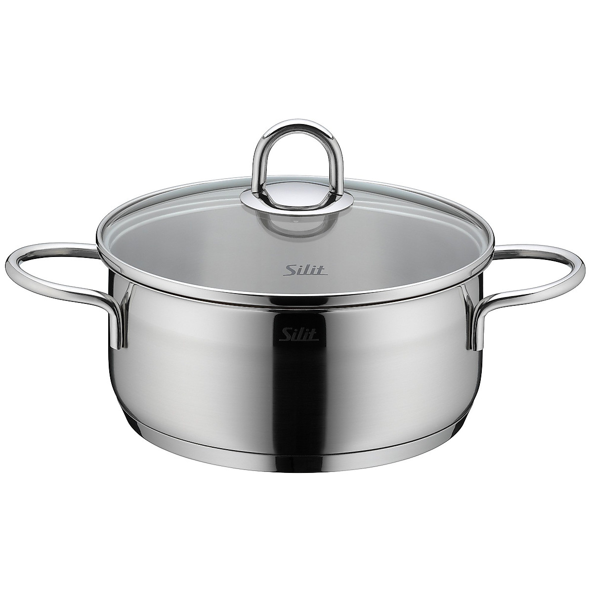 Silit Pot Set 7-Piece Diamant Pouring Rim Glass Lid Stainless Steel Polished Suitable for Induction Hobs Dishwasher-Safe