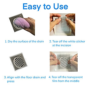 30 Pack Disposable Shower Drain Cover 4" X 4" Hair Catcher, Square Shower Drain Mesh Sticker, Floor Drain Fliter Sticker for Shower, Bathroom, Bathtub, Kitchen, Laundry