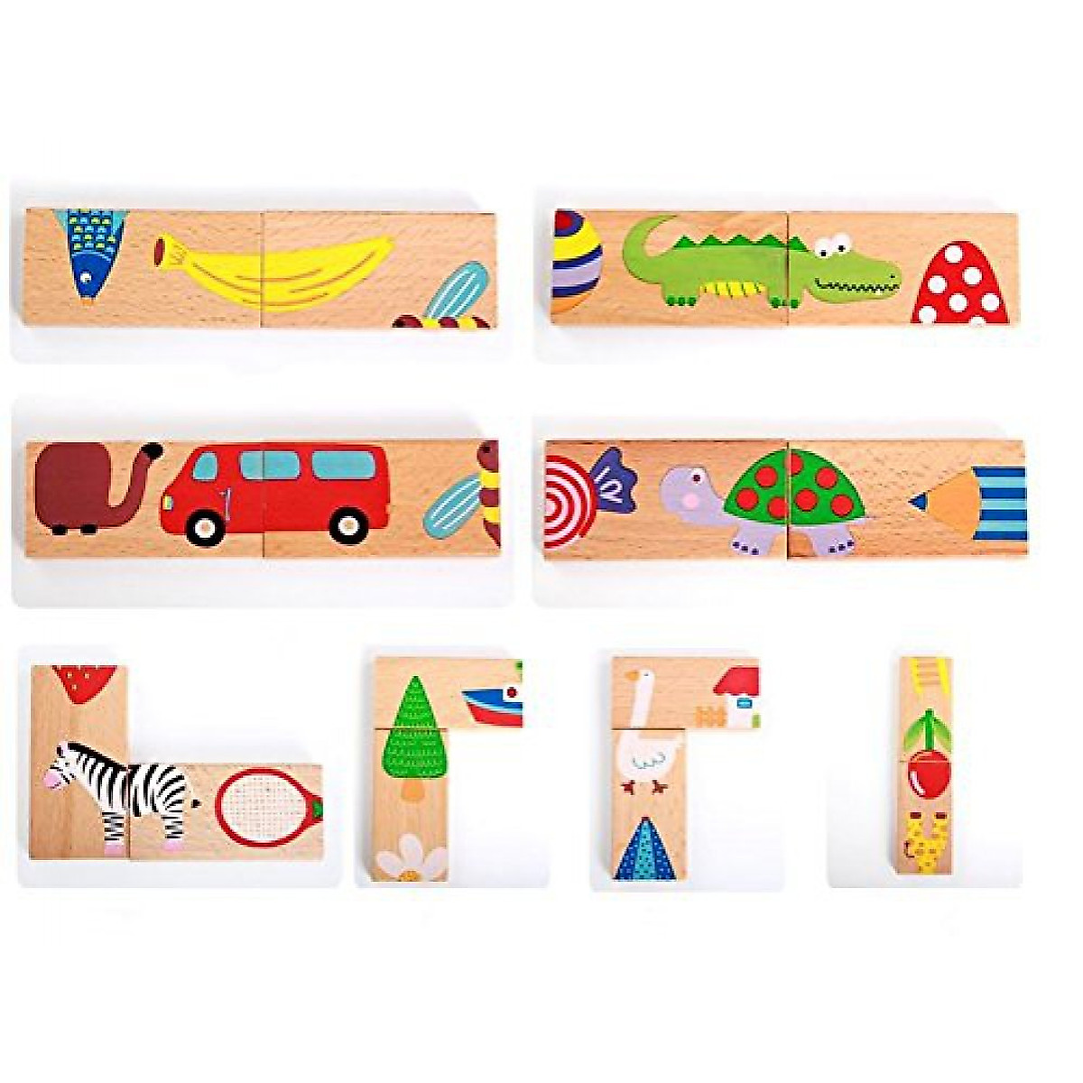 GracesDawn 28 Pcs of Educational Wooden Toy Domino Animal Puzzles Kids Game Gift