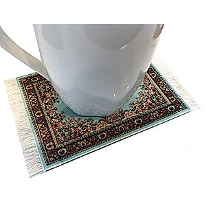 Carpet Coasters, Set of 4 Turkish Rug Style Table Drink mats, Absorbent Kitchen and Dining Accessories, Spill & drip Protection, Rectangular