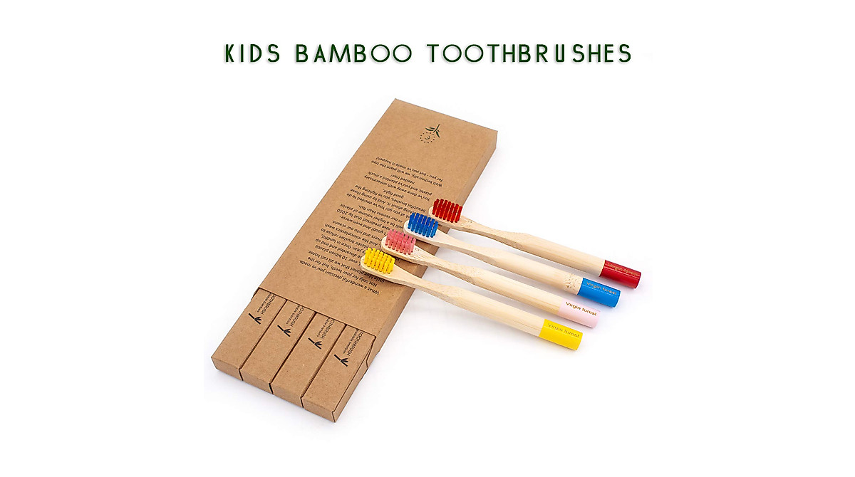 Eco-friendly Kids Bamboo Toothbrushes - 4 Pack