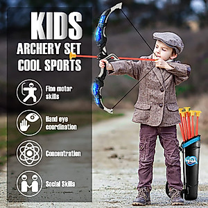 OWNONE 1 Bow and Arrow for Kids 4-6-8-12 Years Old, Archery Toy Set for Boys with LED Lights - Includes 2 Bows, 20 Suction Cup Arrows, 2 Quivers & Standing Target, Outdoor Toys for Kids Boys Girls