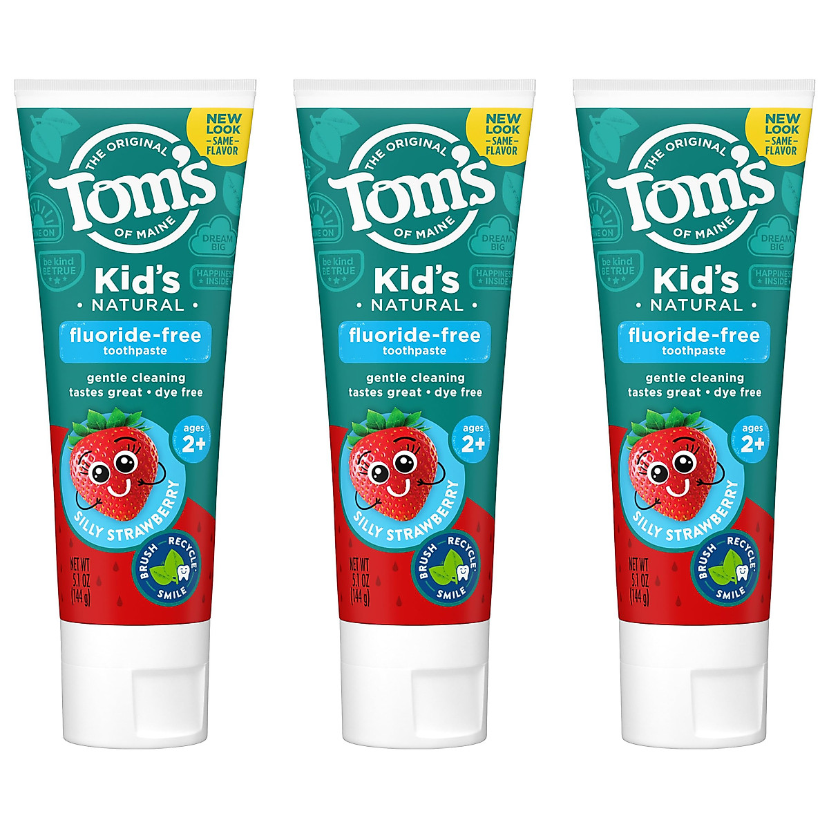 Tom's of Maine Fluoride Free Children's Toothpaste, Natural Toothpaste, Dye Free, No Artificial Preservatives, Silly Strawberry, 5.1 Ounce (Pack of 3) (Packaging May Vary)