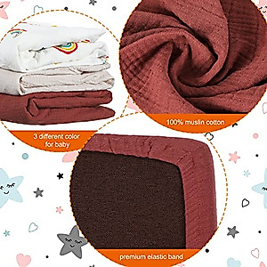 Kinlop 3 Pack Muslin Fitted Crib Sheets for Girls and Boys Cotton Boho Neutral Baby Crib Soft Sheets Baby Bed Sheets Breathable Muslin Bassinet Sheet for Standard Crib and Toddler Mattress