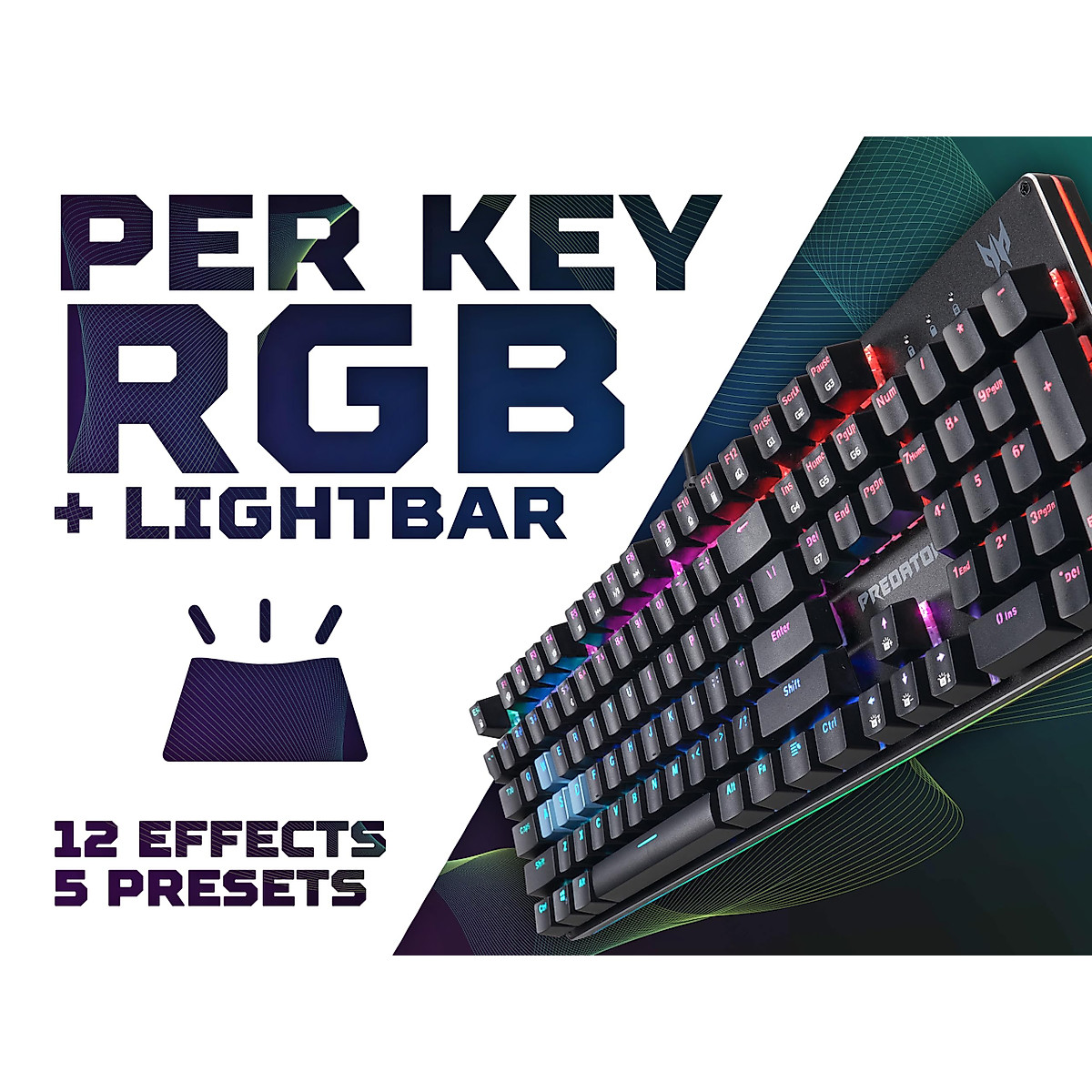acer Predator Aethon 303 Wired Gaming Keyboard-Kailh Blue Mechanical Switches|RGB Illuminated Keyboard|12 Backlight Effects|5 Pre-Set Gaming Modes & 3 Sidelight Effects|100% Anti-Ghosting,(Pack of 1)