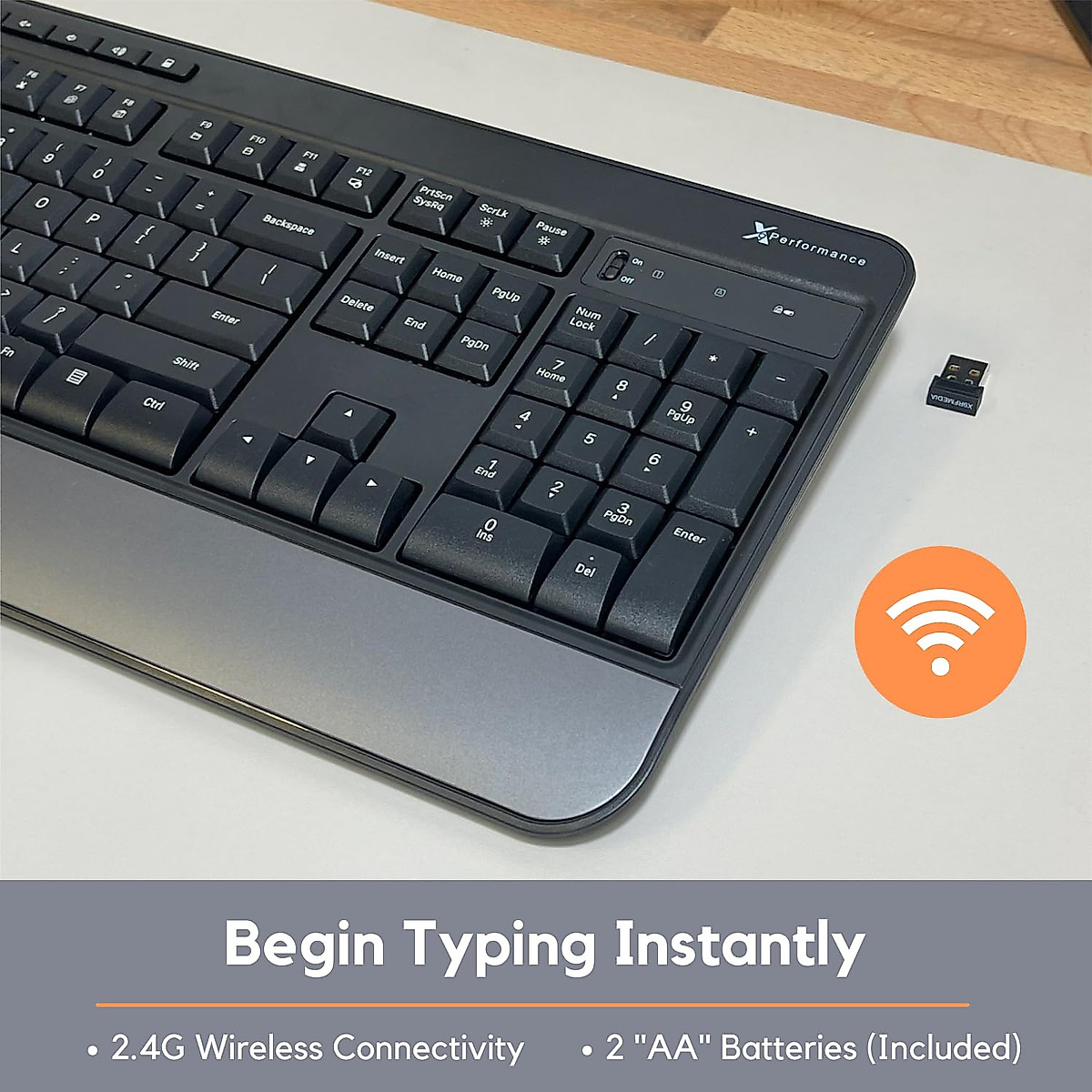 X9 Multimedia USB Wireless Keyboard - Take Control of Your Media - Full-Size Ergonomic Computer Keyboard Wireless with Wrist Rest - Cordless Keyboard for Laptop PC and Chrome