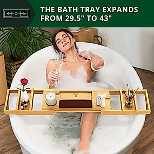 ROYAL CRAFT WOOD Luxury Bathtub Caddy Tray, One or Two Person Bath and Bed Tray, Bonus Free Soap Holder (Natural Bamboo Color) (Natural)