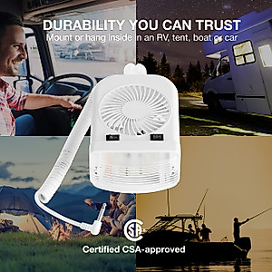 Lumitronics RV Portable 12V LED Interior Bunk Light and 2-Speed Personal Fan Combo - Quiet Motor - Reading Light with Extendable 8-Foot Cord - On/Off Switch - Mounting Brackets Included