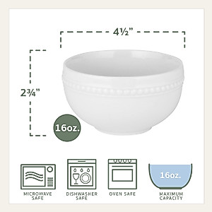 Everyday White by Fitz and Floyd Beaded Small Fruit Dessert Bowls, White, Set of 4