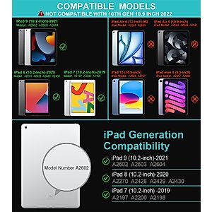 Arteck iPad 9th Gen 10.2-inch 2021 Keyboard Case with Track Pad, Bluetooth Keyboard with Folio Full Protection Case and Touch Pad for Apple 10.2-inch iPad 9 iPad 8, 7 with 130 Degree Swivel Rotating