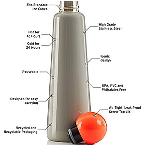 Stainless Steel Water Bottle | 750ml Insulated Water Bottle BPA Free | Cool and Modern Leak Proof Skittle Bottle Flask | Cold for 24+ Hours, Hot for 12 | Light Grey & Coral by Lund London