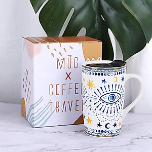 NymphFable Ceramic Coffee Mug 18oz Boho Eyes Coffee Cups with Handle Personalized Baking Pattern Tea Cup Large