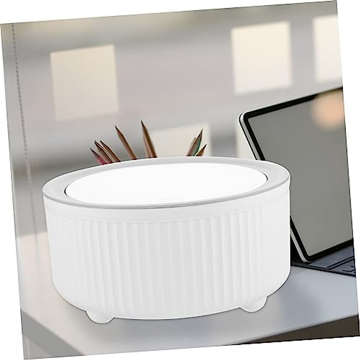 ANDRESLAD Desktop Press Garbage Recycling Bin Waste Paper Basket Animal Trash Can Press Top Trash Can Desk Garbage Can Trash Container Countertop Wastebasket Toillet Paper Bin White Plastic