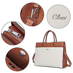 CLUCI Women Briefcase Leather Laptop Bag for Women 15.6inch Computer Bag Messenger Business Work Tote Beige with Brown
