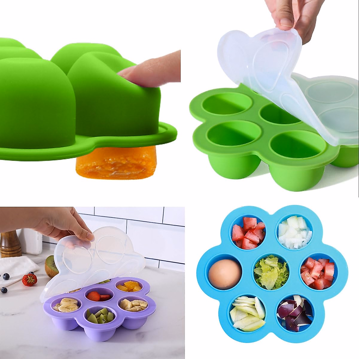 3 Pack 7 holes large Silicone Egg Bites silicone Mold with Lid - Perfect for Air Fryer - Reusable and Easy to Clean - Ideal for Pressure Cookers - Food Grade Silicone