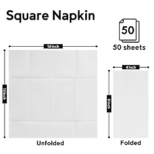 White Napkins Disposable Linen Feel, Prefolded Cloth Like Airlaid Paper Napkins with Built-in Flatware Pocket, Absorbent Napkins Disposable Guest Hand Towels for Wedding, Party, Festival, 50 Pack