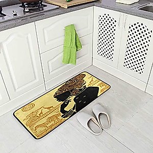 ALAZA Beautiful African Woman Zebra Print Animal Non Slip Kitchen Floor Mat Kitchen Rug for Entryway Hallway Bathroom Living Room Bedroom 39 x 20 inches(1.7' x 3.3')