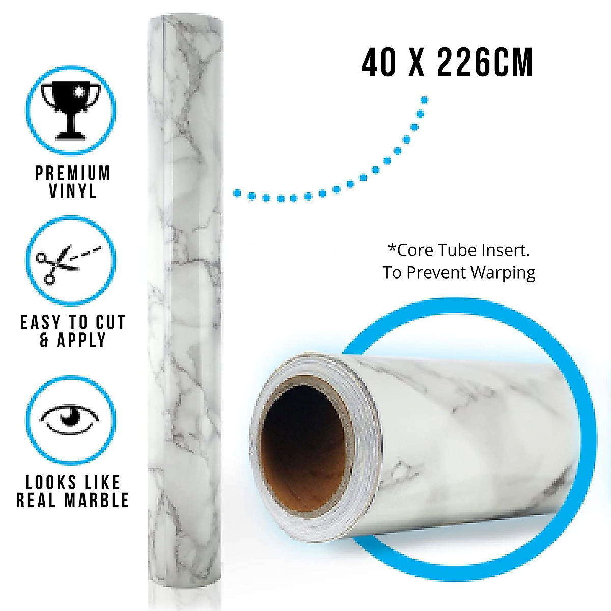 Craftopia Adhesive Craft Vinyl Roll | White Marble Vinyl , Bamboo, Wood Grain | Various Sizes and Designs (White and Gray Marble Color Pack of 3) .
