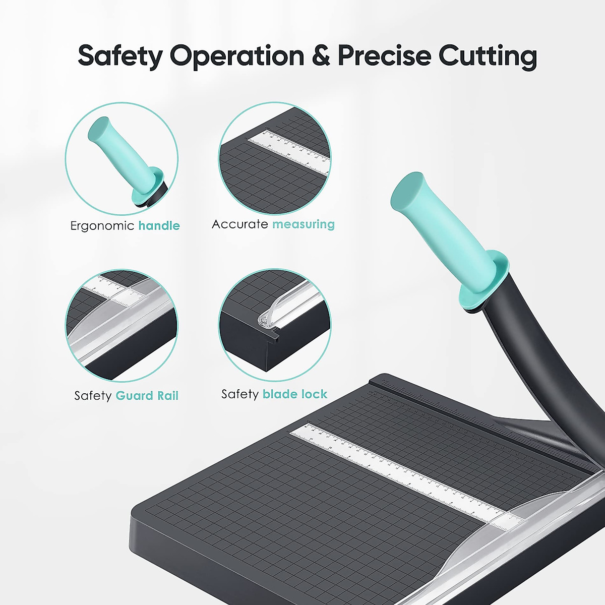 Paper Cutter, A4 Paper Trimmer with Safety Guard, 12" Cut Length Paper Cutting Board, Guillotine Trimmer with 16 Sheets Capacity, Paper Slicer for Scrapbooking Craft, Coupon, Label, Cardstock