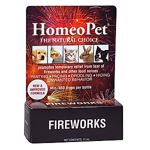 HomeoPet Fireworks, 15 Milliliters, Relieves Pets from Anxiety Caused by Loud Noises