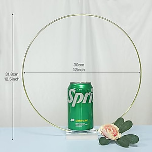 YALLOVE 10 PCS 12 Inch Floral Hoop Table Centerpiece, Metal Wreath Ring Stand with Crystal Clear Acrylic Base for Balloon and Flower Decoration, Flower NOT Included