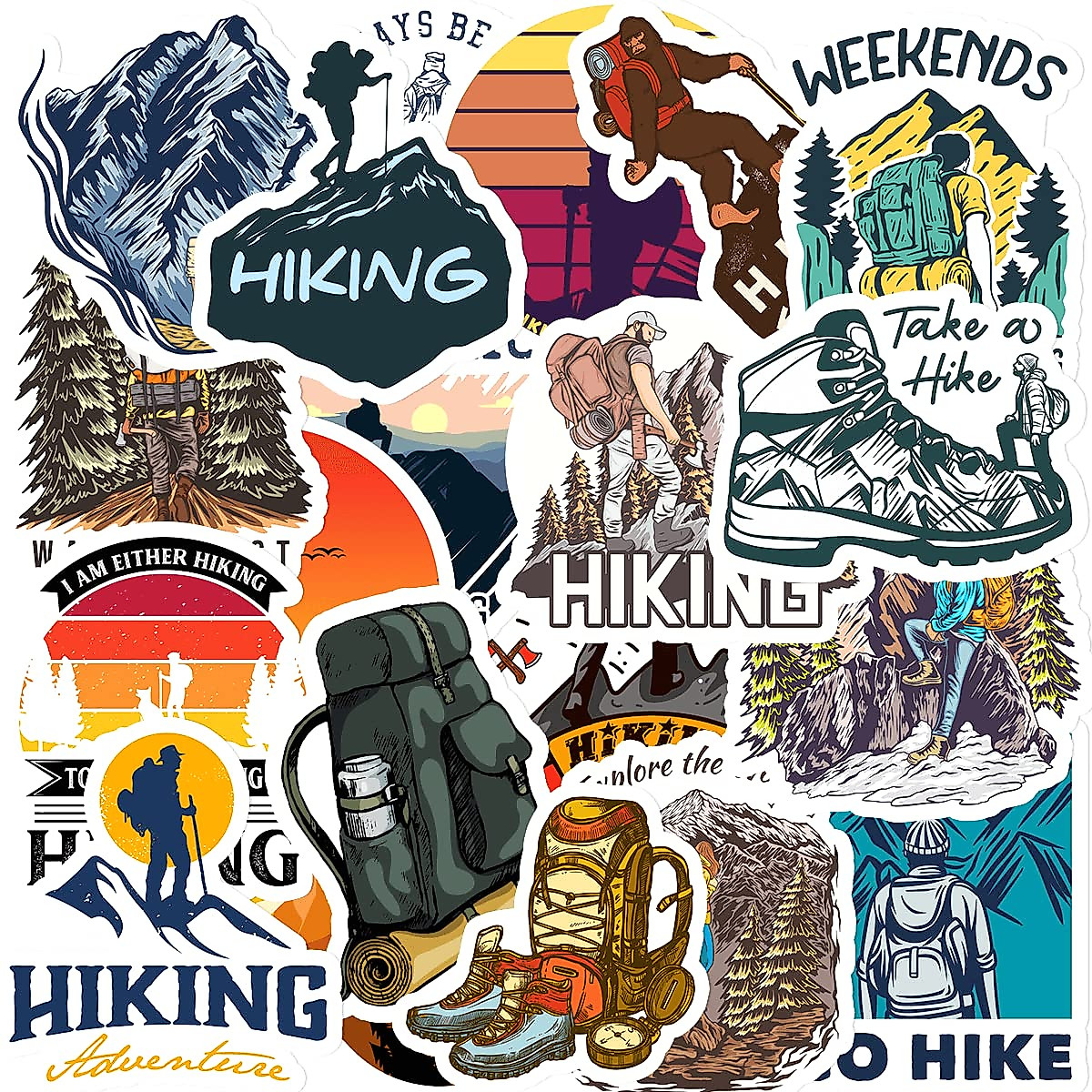 GOLEEX 20 Pack Pcs Waterproof Vinyl Wilderness Hiking Sports Sticker Items for Teens Boys Hiker Adults Gifts Lovers Bottle Adventure Nature Outdoors Birthday Gift Bottles Decal