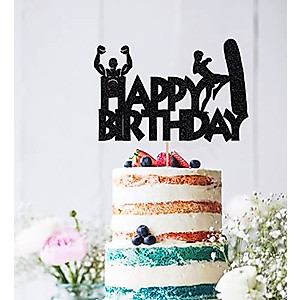 BIABISD Boxing Cake Toppers, Boxing Themed Cake Toppers, Boxing Happy Birthday Party Supplies Shiny Black Decorations