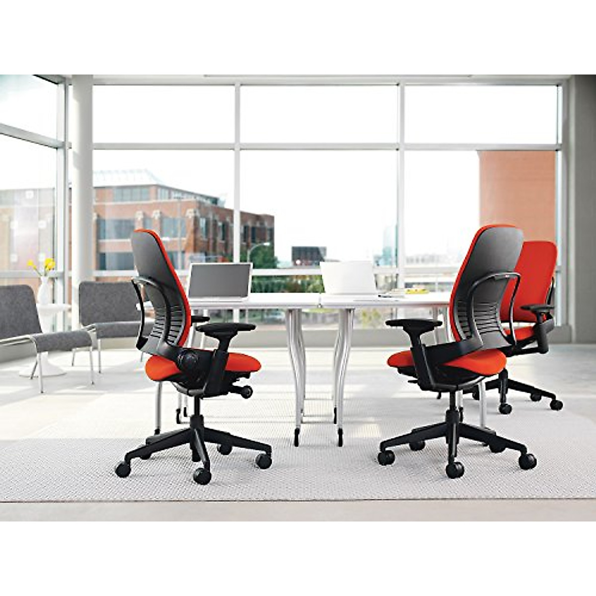 Steelcase Leap Desk Chair V2 with Headrest in Buzz2 Black Fabric - 4-Way Highly Adjustable Arms - Black Frame and Base - Standard Carpet Casters