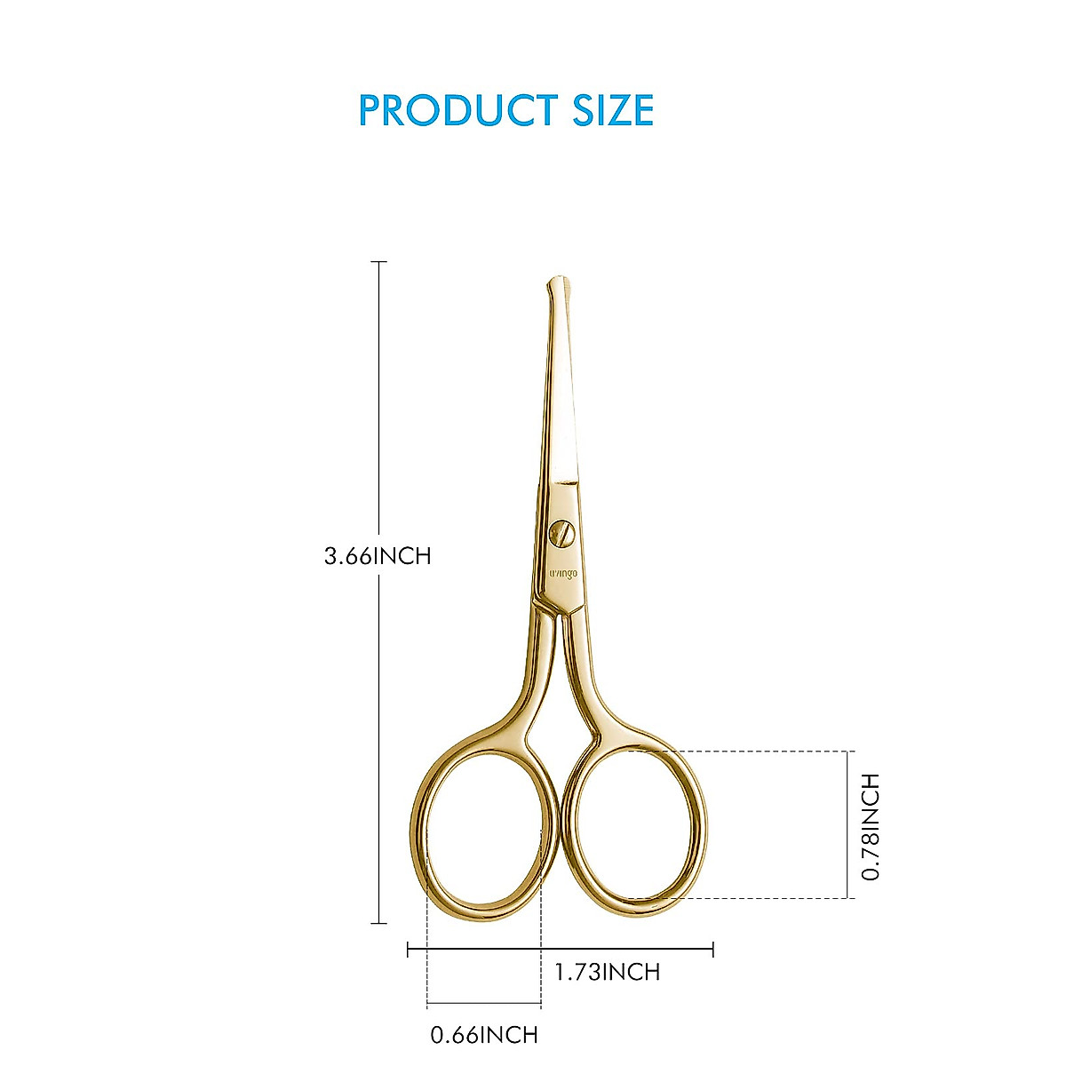 LIVINGO Professional Nose Hair Scissors, Multi-purpose Stainless Steel Rounded Tip Straight Blade, Facial Hair Beard Eyebrows Ear Trimming Beauty Grooming Tool for Men & Women, 3.5” Gold