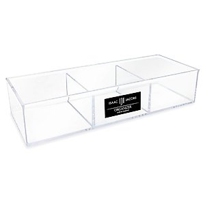 Isaac Jacobs Large 3-Compartment Acrylic Stackable Organizer (12.9" L x 5" W x 2.7" H), Multi-Sectional Tray & Storage Solution for Makeup, Craft Supplies, Bathroom, Kitchen, Office (Clear)