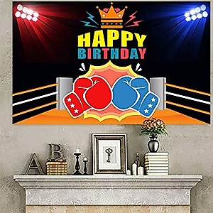Boxing Happy Birthday Banner Backdrop Boxing Glove Boxing Match Sports Wrestle Fitness Theme Decorations Decor for Home Gym Boy Man 1st Birthday Party Background Photo Booth Props Favors Supplies Kit