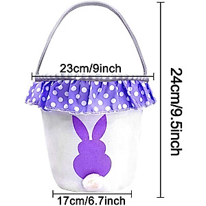 TOPLEE 3PCS Easter Baskets for Kids Canvas Bunny Basket Egg Bags Rabbit Fluffy Tails Eggs Hunt Bucket Easter Basket Stuffers for Girls Toddlers Easter Gifts Toys