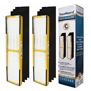 TrueGuard Air Purifier Replacement HEPA Filters FLT5000 Type C | 2 Pack with 6 Pre-cut Activated Carbon Prefilters | Compatible with GermGuardian® AC5000 Series, AP2800CA, Idylis IAP-GG-125 & More.