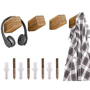 Comfify Set of 4 Bamboo Wall Hooks for Hanging Coats, Hats, Towels and More - Wall Mount Hooks for Hallway or Bathroom - Heavy Duty Wall Hooks