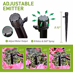 25PCS Drip Irrigation Kits, 5 Barbed Tee 1/2 inch to 1/4 inch Irrigation Tube Variable Diameter Six-Way Adapter and 20 Dripper Emitters Sprayer for 4mm/7mm Hose with Stake Water Flow Adjustable