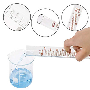 SUPERLELE Glass Graduated Cylinder Set 10ml 25ml 50ml 100ml, Thick Glass Beaker Set 50ml 100ml 250ml with 2 Droppers