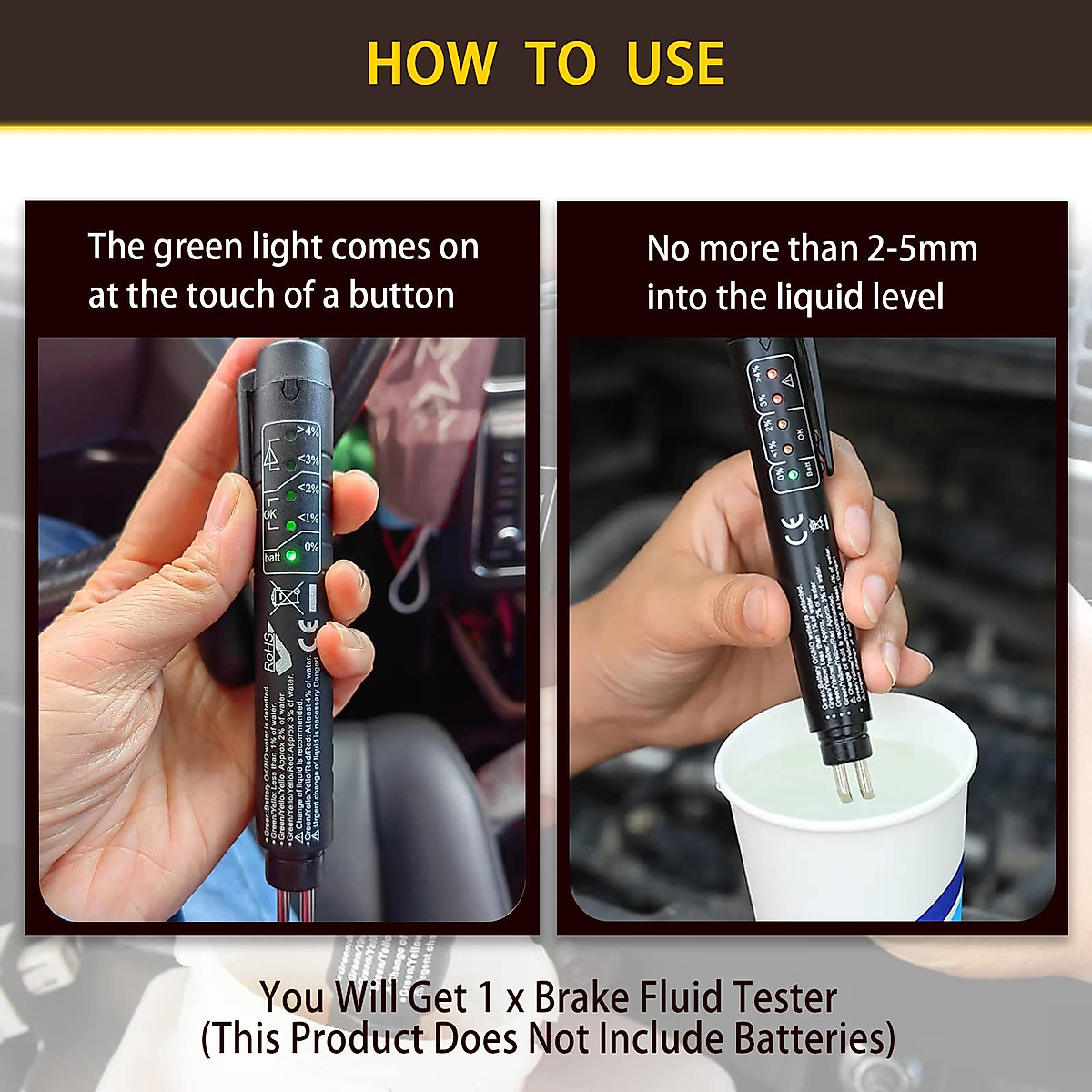 Brake Fluid Test Pen, Auto Brake Diagnostic Tester Tool, Brake Fluid Fluid Oil Test Analysis Tool with Five LED Indicators, Automotive Vehicle Test Tool,DOT 3 DOT 4 DOT 5.1 Brake Fluid Liquid Tester