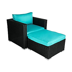 KINTNESS Patio Outdoor Chair and Ottoman Set with Cushions Patio Furniture Set PE Wicker Rattan Lawn Pool Balcony Backyard Conversation Lounge Set