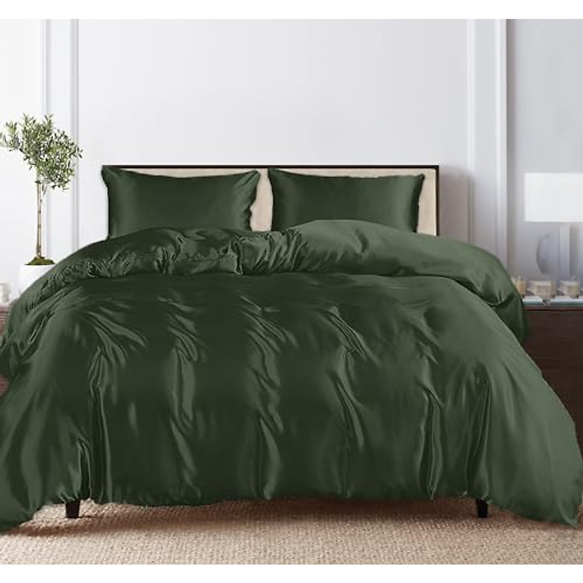 Linenwalas Tencel Lyocell Duvet Cover Set with Deep Pocket Fitted Sheet, Viscose Made from Eucalyptus Soft, Lightweight and Breathable Complete Bedding Set (Avocado Green, King)