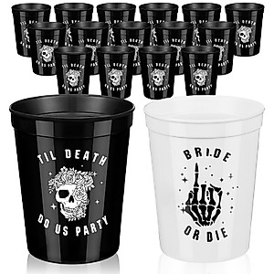 Norme 16 Pcs Bride or Die Bachelorette Party Decorations Black and White Reusable Cups Plastic Till Death Do Us Party for the Bride Bachelorette Decorations Cups 16 oz Bachelorette Wedding Favors